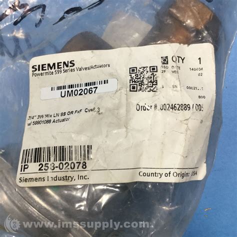 Siemens 258 02078 Valve Assembly Ansi 250 Mt Series 3 Way Ims Supply