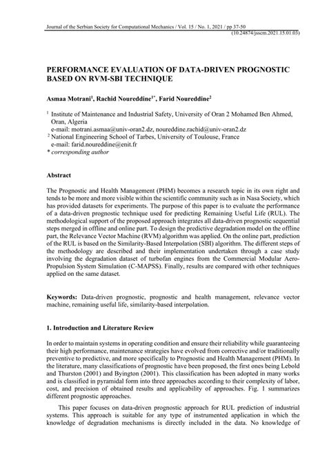 Pdf Performance Evaluation Of Data Driven Prognostic Based On Rvm Sbi