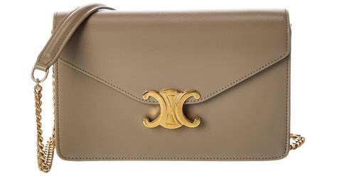 Celine Triomphe Leather Wallet On Chain In Brown Lyst