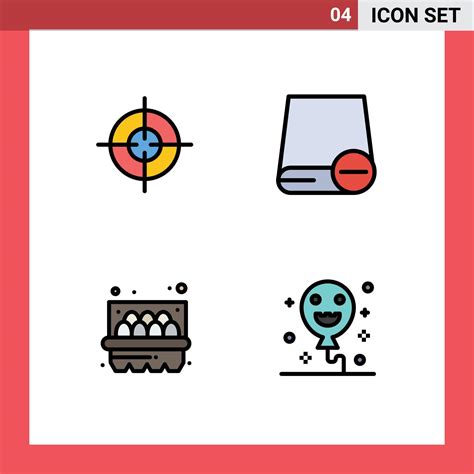 Set Of 4 Modern Ui Icons Symbols Signs For Target Easter Computers Gadget Balloons Editable