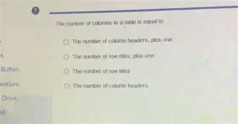 the number of columns in a table is equal to the number of column