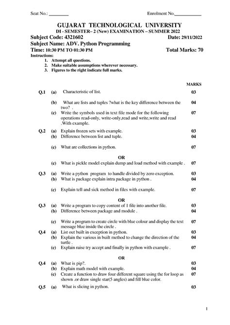Advpython Programming 1 Seat No Enrolment No Gujarat