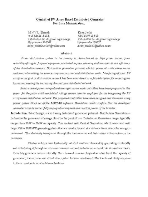 Control Of Pv Array Based Distributed Generator Download Free Pdf