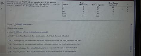 Solved Consider A Two Way ANOVA With Two Levels For Factor Chegg Com