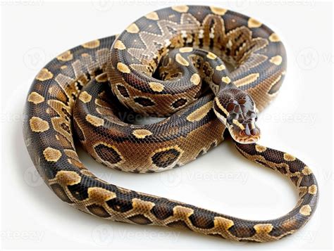 This Black Headed Python Is Coiled Gracefully Against A White Background Highlighting Its Dark