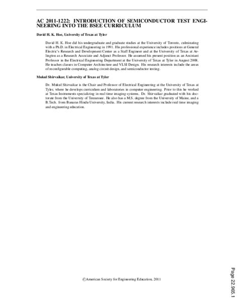 Pdf Introduction Of Semiconductor Test Engineering Into The Bsee Curriculum