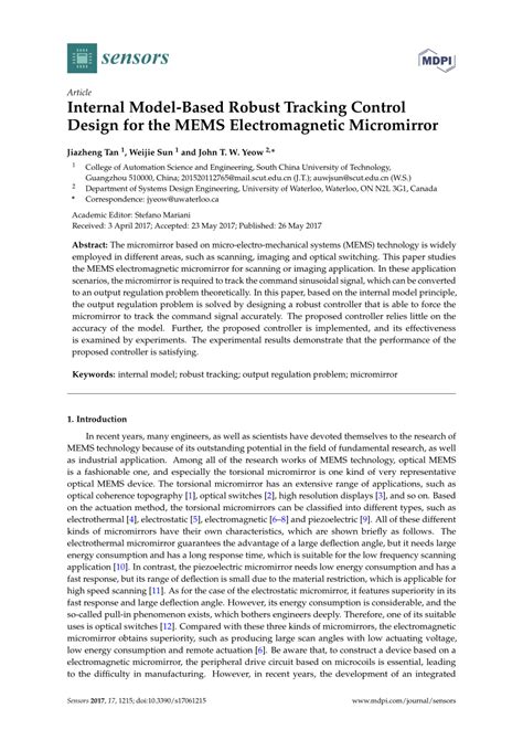 Pdf Internal Model Based Robust Tracking Control Design For The Mems