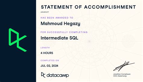 Mahmoud Hegazy On Linkedin Sql Dataanalysis Learningjourney Datacamp Continuouslearning