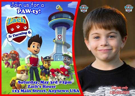 Paw Patrol Birthday Invitations Photo Invitations Paw Patrol Party Printable