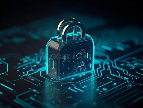 Lock In Centre Of Circuit Pattern Concept Of Data Security Cybersecurity Encryption Etc