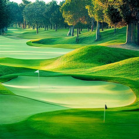 화창한 날에 푸른 잔디와 골프 코스 풍경 골프 필드 배경 프리미엄 사진