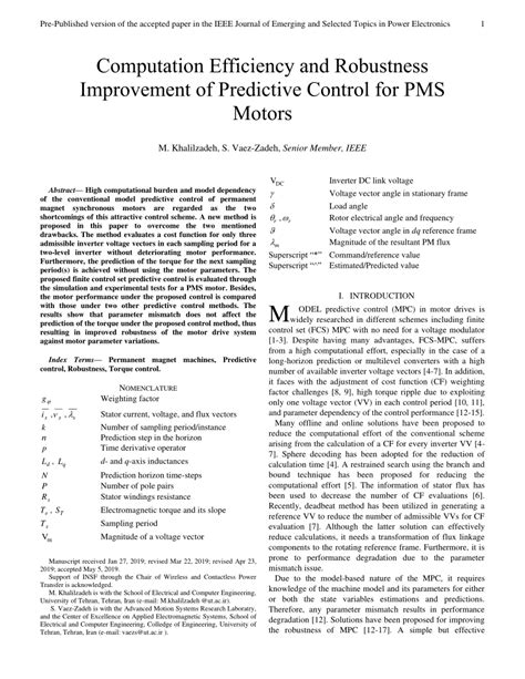 Pdf Computation Efficiency And Robustness Improvement Of Predictive Control For Pms Motors