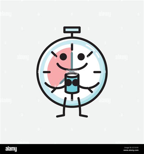 An Illustration Of Cute Timer Clock Mascot Vector Character In Flat Design Style Stock Vector