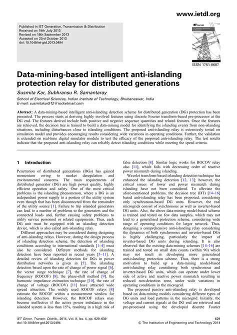 Pdf Data Mining Based Intelligent Anti Islanding Protection Relay For Distributed Generations