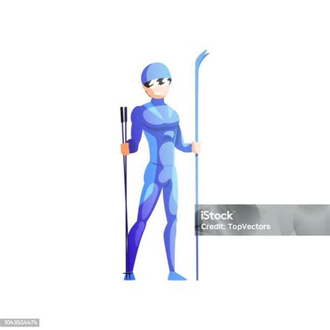 스키 스포츠맨 스포츠 서 스키 흰색 바탕에 적극적인 스포츠 라이프 스타일 벡터 일러스트 레이 션에에서 남자 선수 캐릭터 Championship에 대한 스톡 벡터 아트 및