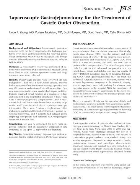 Pdf Laparoscopic Gastrojejunostomy For The Treatment Of Gastric Outlet Obstruction