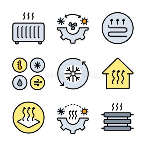 Hvac Color Icons Set Commercial Services Heating And Cooling System Air Conditioning