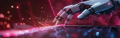Robotic Hand Typing On Laptop Keyboard In A Futuristic Setting Stock Image Image Of Futuristic