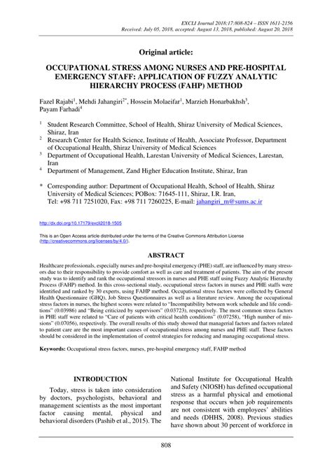 Pdf Occupational Stress Among Nurses And Pre Hospital Emergency Staff