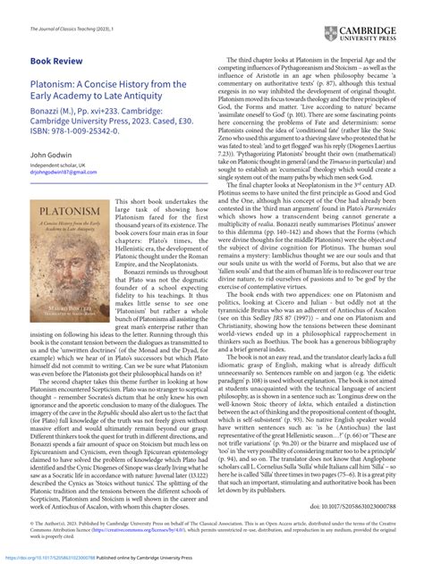 Pdf Platonism A Concise History From The Early Academy To Late Antiquity M Bonazzi Pp