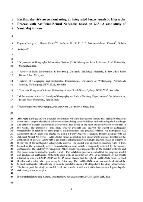 Pdf Earthquake Risk Assessment Using An Integrated Fuzzy Analytic Hierarchy Process With