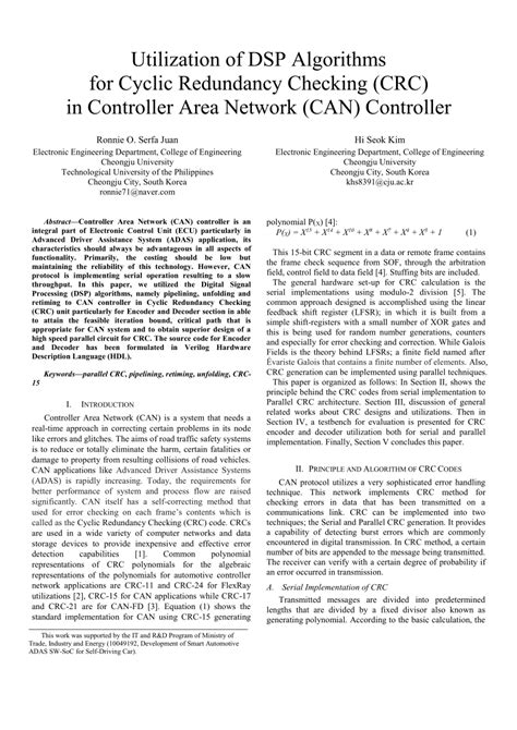 Pdf Utilization Of Dsp Algorithms For Cyclic Redundancy Checking Crc