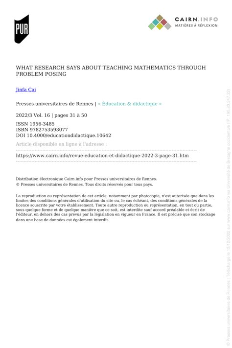 Pdf What Research Says About Teaching Mathematics Through Problem Posing