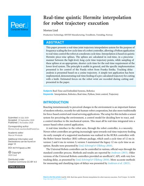 Pdf Real Time Quintic Hermite Interpolation For Robot Trajectory
