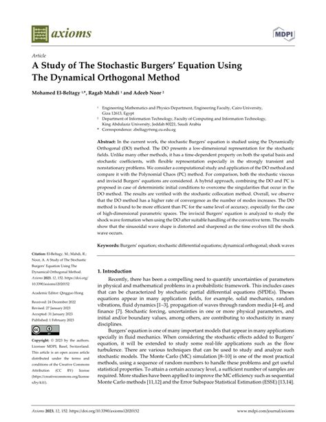 Pdf A Study Of The Stochastic Burgers Equation Using The Dynamical