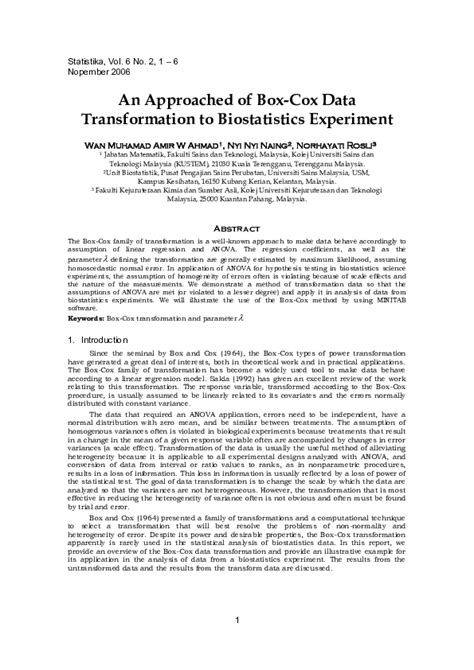 Pdf An Approached Of Box Cox Data Transformation To Biostatistics Experiment