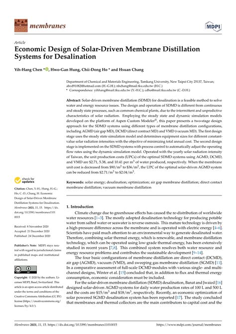 Economic Design Of Solar Driven Membrane Distillation Systems For