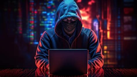 Premium Ai Image Hacker Front Of His Computer Committing Digital