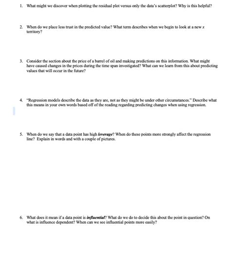 Solved 1 What Might We Discover When Plotting The Residual