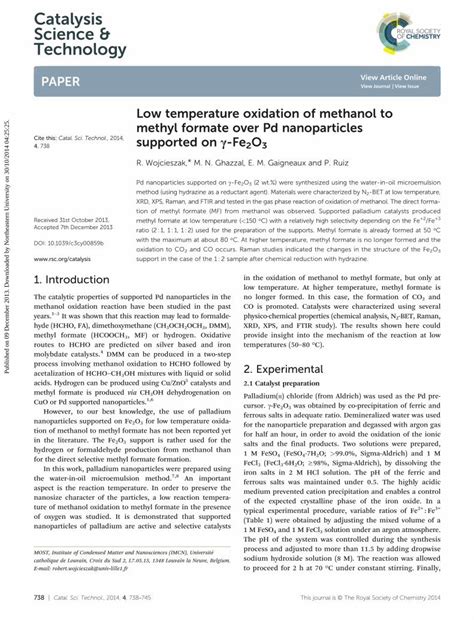 Pdf Low Temperature Oxidation Of Methanol To Methyl Formate Over Pd Nanoparticles Supported On