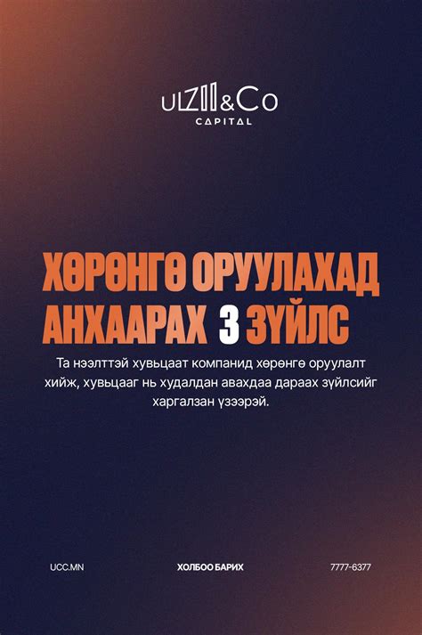 ХӨРӨНГӨ ОРУУЛАХАД АНХААРАХ 3 Өлзий энд Ко капитал ҮЦК