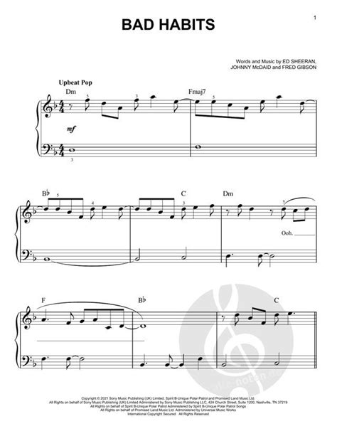 Bad Habits Von Ed Sheeran Download Klaviernoten
