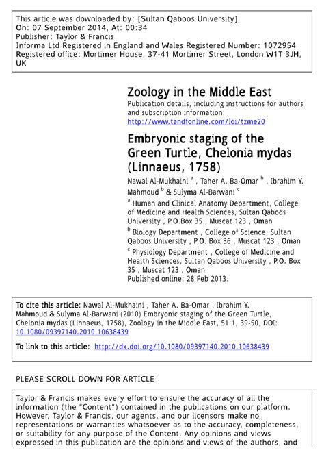 PDF SEM Study Of The Apical Ectodermal Ridge Of The Green Turtles Chelonia Mydas
