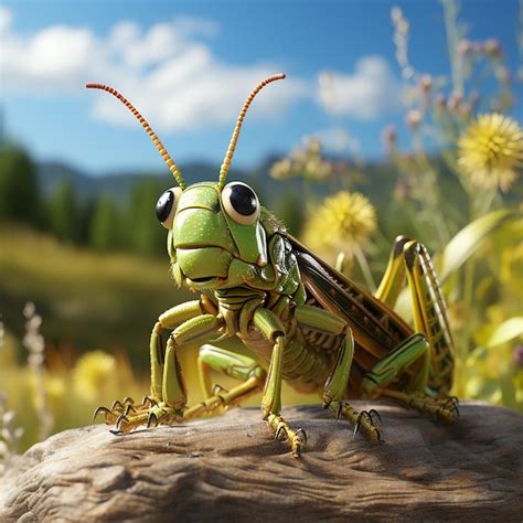 Premium Ai Image Bright Encounter Grasshopper In A Clean And