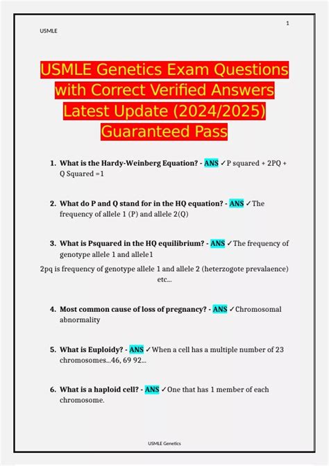 Usmle Genetics Exam Questions With Correct Verified Answers Latest Update 2024 2025 Guaranteed