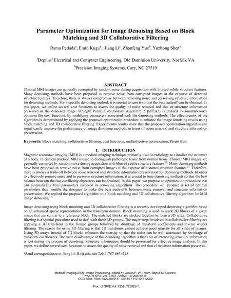 Pdf Parameter Optimization For Image Denoising Based On Block Matching And 3d Collaborative