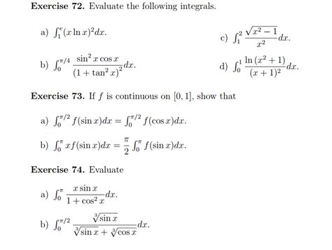 Solved Exercise 72 Evaluate The Following Integrals A Chegg Com