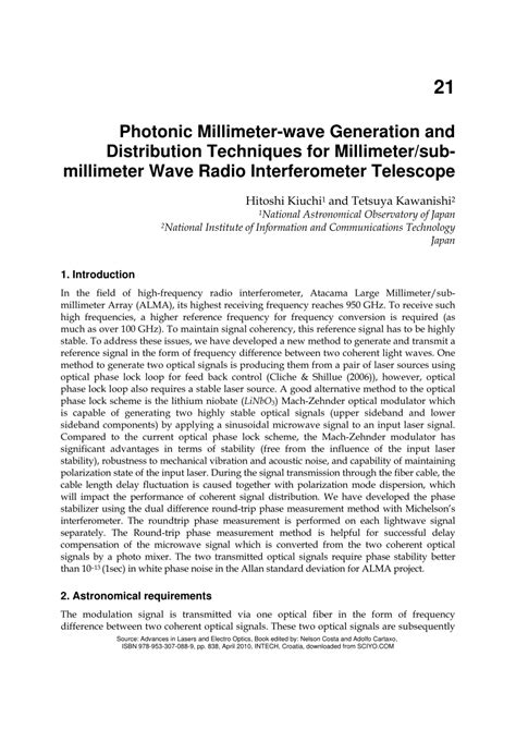 Pdf Photonic Millimeter Wave Generation And Distribution Techniques For Millimeter Sub
