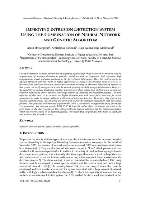 Improving Intrusion Detection System Using The Combination Of Neural Network And Genetic