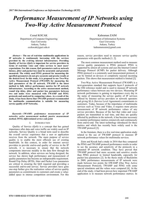 Pdf Performance Measurement Of Ip Networks Using Two Way Active Measurement Protocol