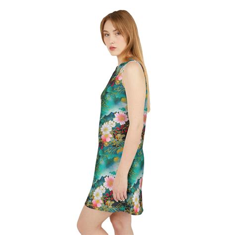 Green Sleeveless Dress With Floral Print Stylish Fashion Women Summer