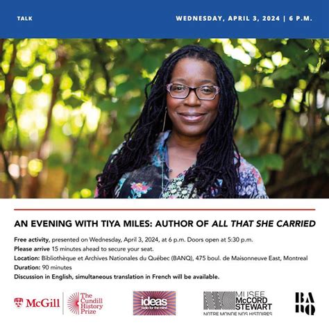 An Evening With Tiya Miles Author Of All That She… Cundill Prize