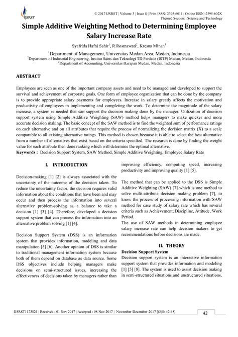 Pdf Ijsrst1173821 Simple Additive Weighting Method To Determining