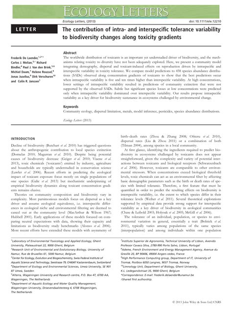 Pdf The Contribution Of Intra And Interspecific Tolerance