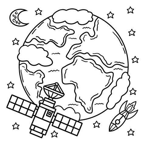 Satélite Espacial Página Para Colorear Para Niños Vector Premium