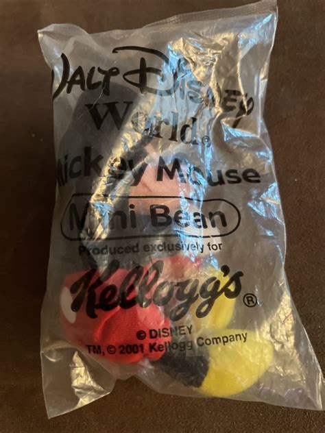 Vtg 2001 Mickey Mouse Mini Bean Walt Disney World Kelloggs New Sealed